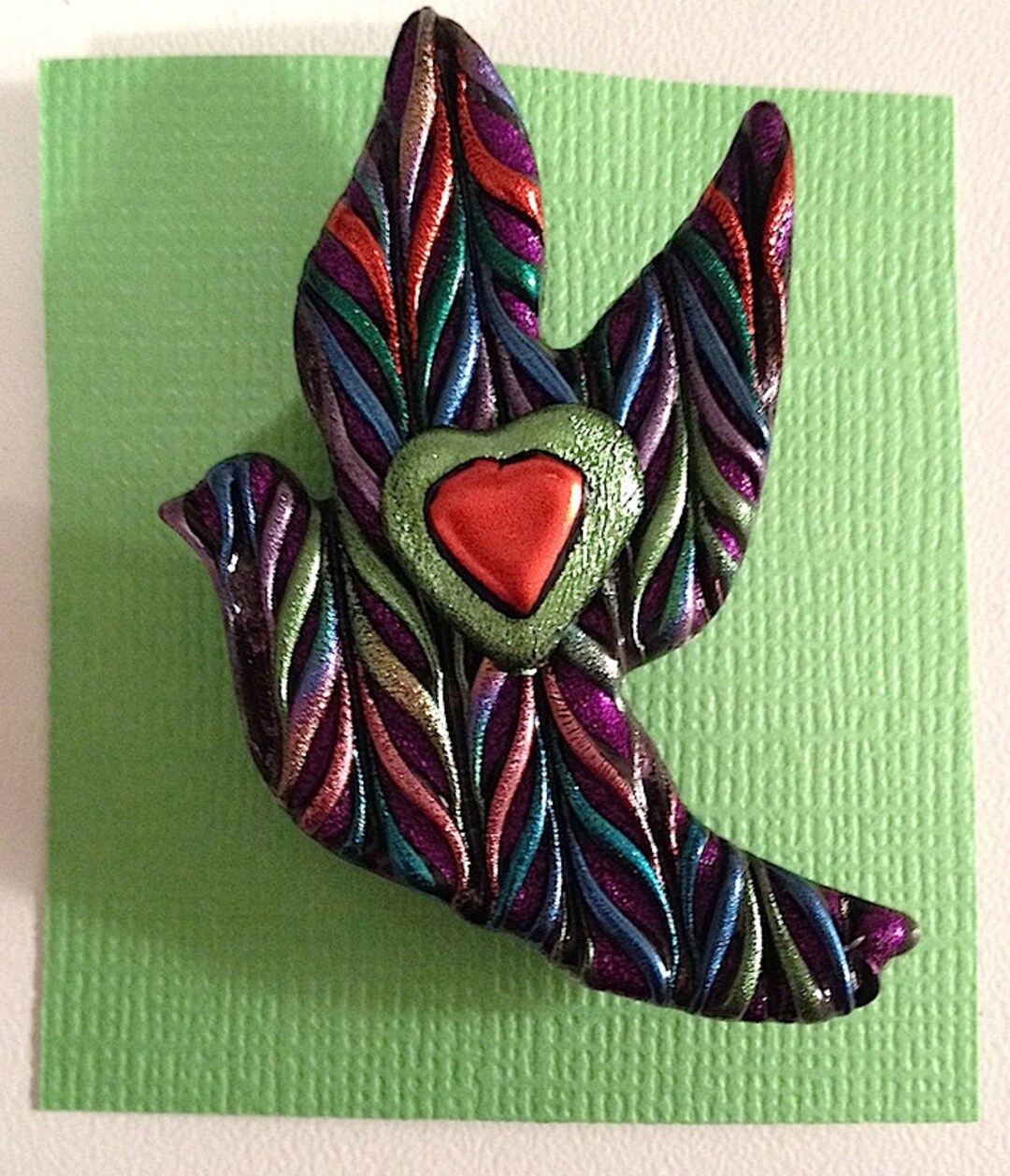 DOVE Pin, Christmas Jewelry, Holiday Jewelry, Hearts Accents, Vibrant ...