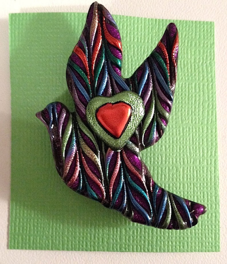 DOVE Pin, Christmas Jewelry, Holiday Jewelry, Hearts Accents, Vibrant ...