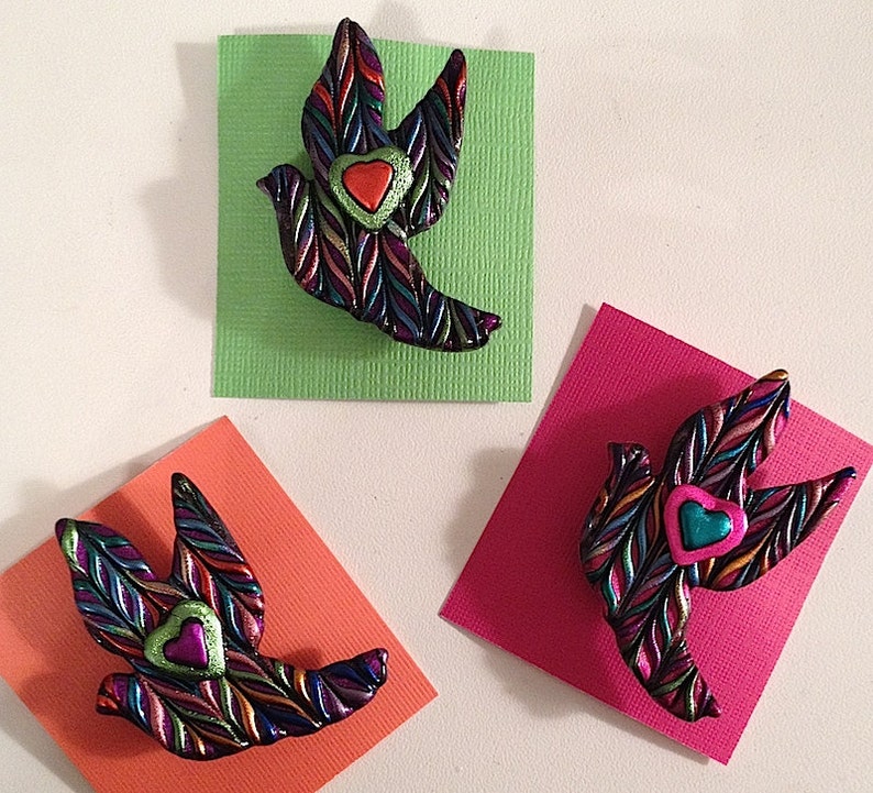 DOVE Pin, Christmas Jewelry, Holiday Jewelry, Hearts Accents, Vibrant ...