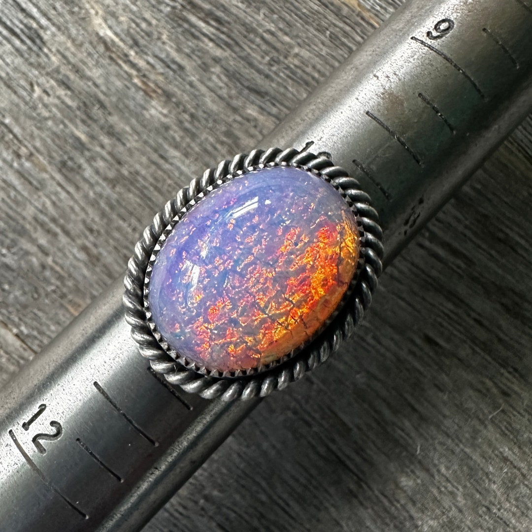 SIZE 10.5: Imitation Glass Opal From the 1950s Bark Ring - Sterling ...