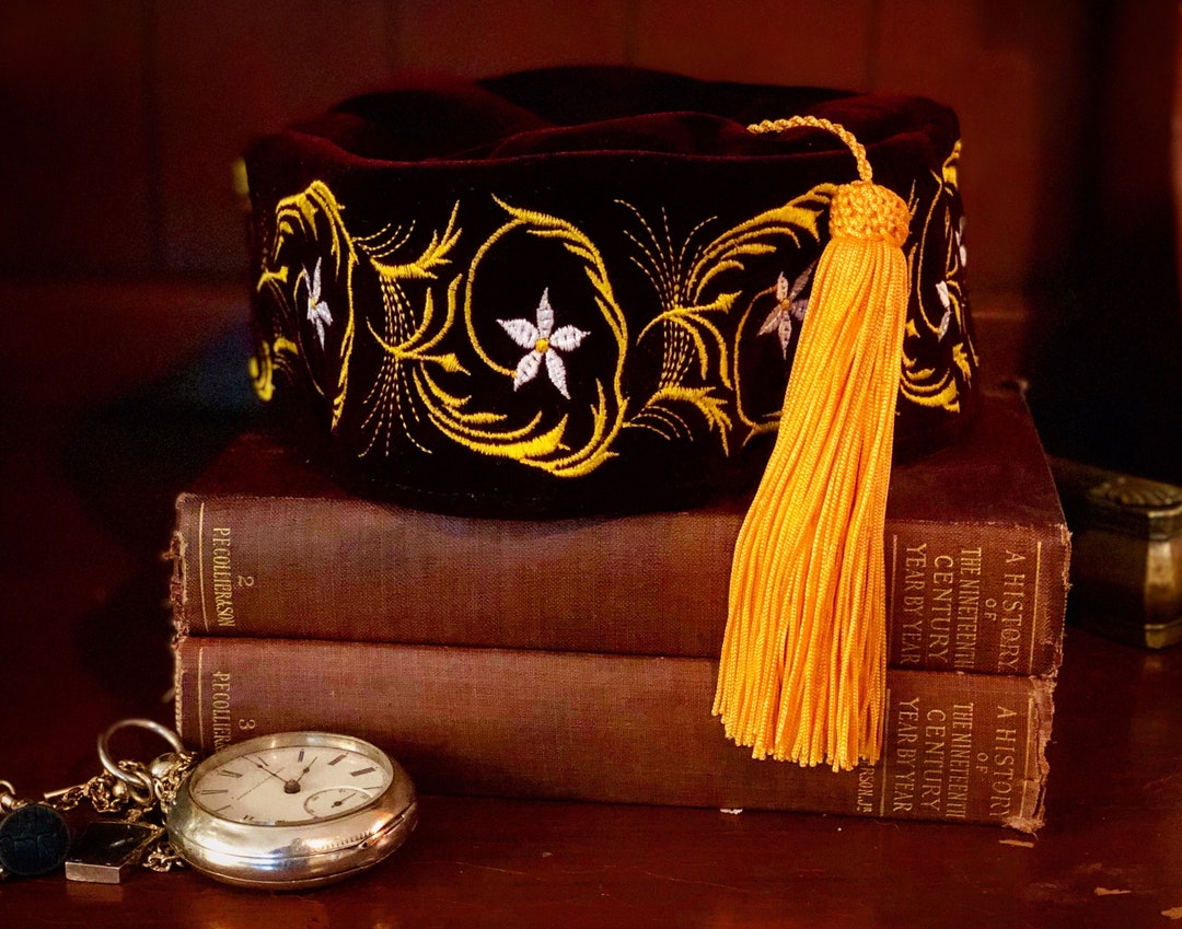 Victorian Smoking Cap - English Style, Embroidered Velvet - Etsy
