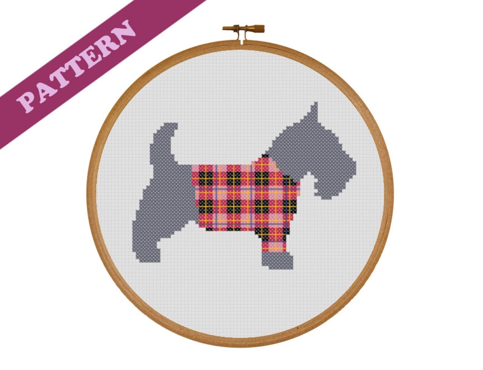 Scotty Dog in Red Tartan Plaid Sweater Modern Cross Stitch Pattern ...