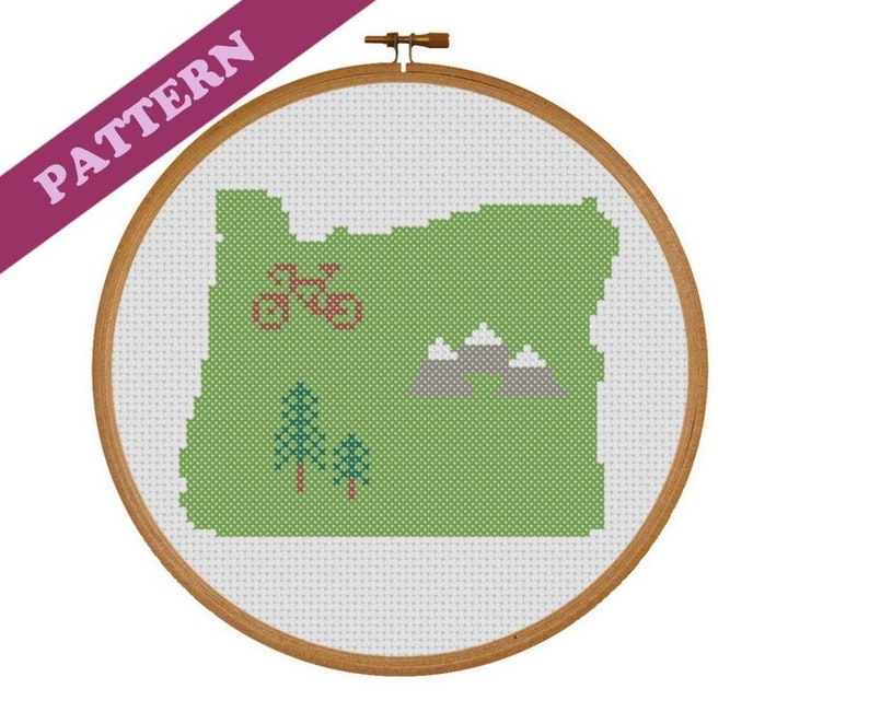 Oregon State Modern Cross Stitch Pattern Simple, Easy, Portland Tree ...