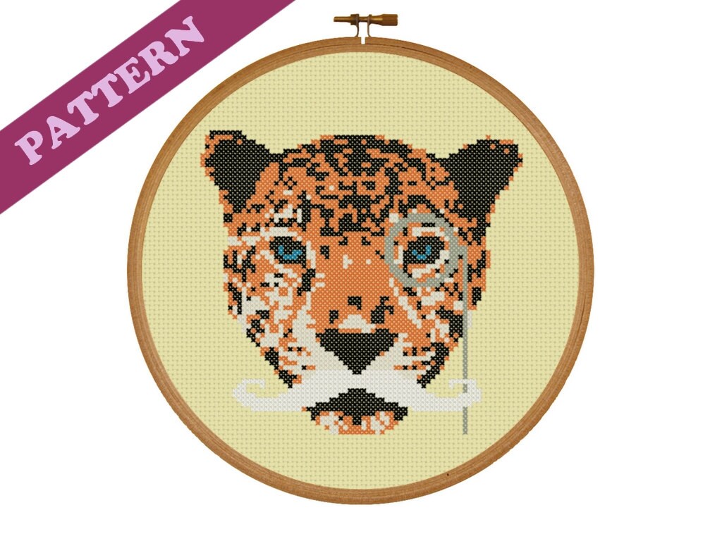 Dapper Tiger With Mustache & Monocle Modern Cross Stitch Pattern ...