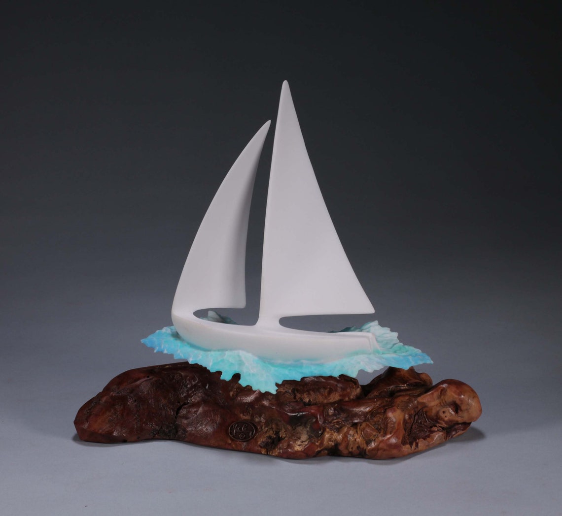 Sailboat Yacht by John Perry 9in Tall Pellucida Sculpture on Polished ...