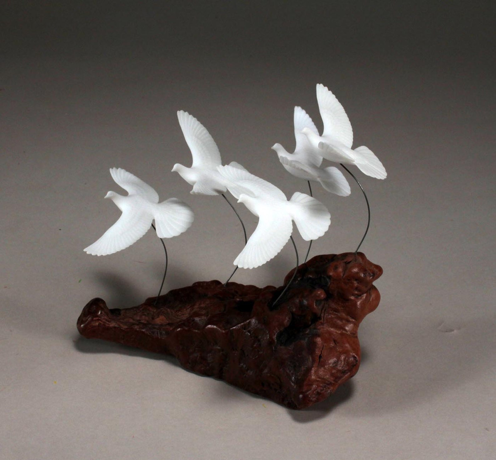 Dove Flock Sculpture by John Perry 6 Inch Tall on Burlwood | Etsy