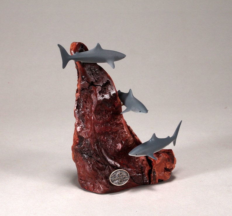 Shark Trio Sculpture Figurine Decor by John Perry 6in Tall | Etsy