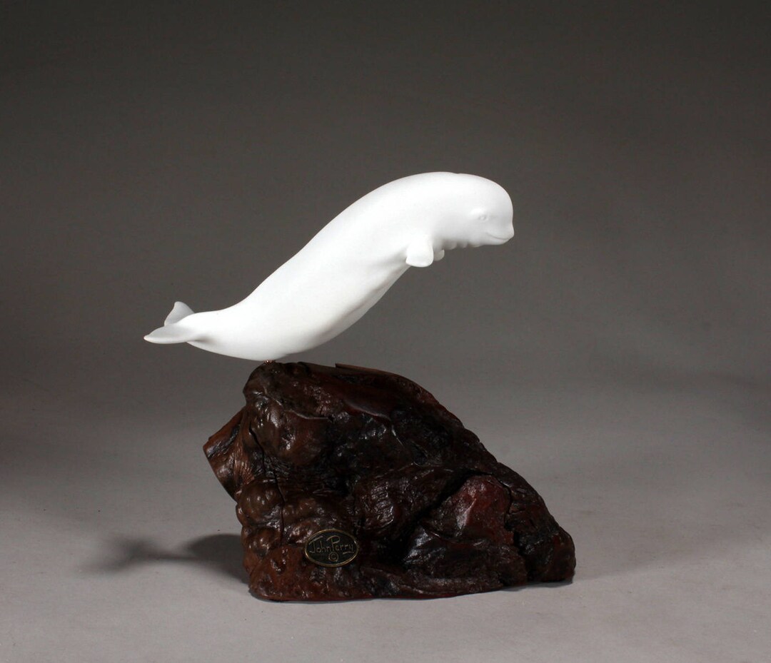 Beluga Sculpture Figurine by John Perry Pellucida on Burlwood Base 6in ...