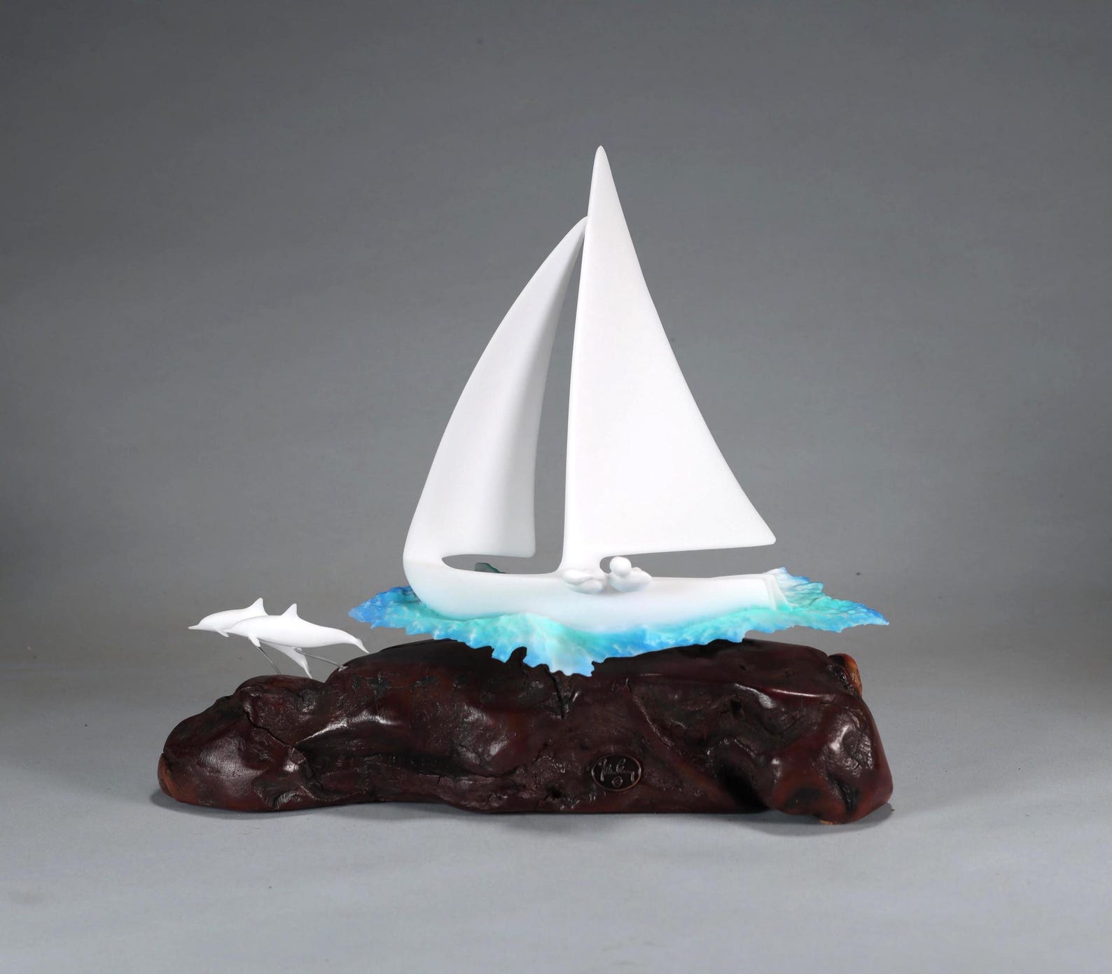 Sailboat Sculpture by John Perry W/ Dolphins and Crew 8in Tall on ...