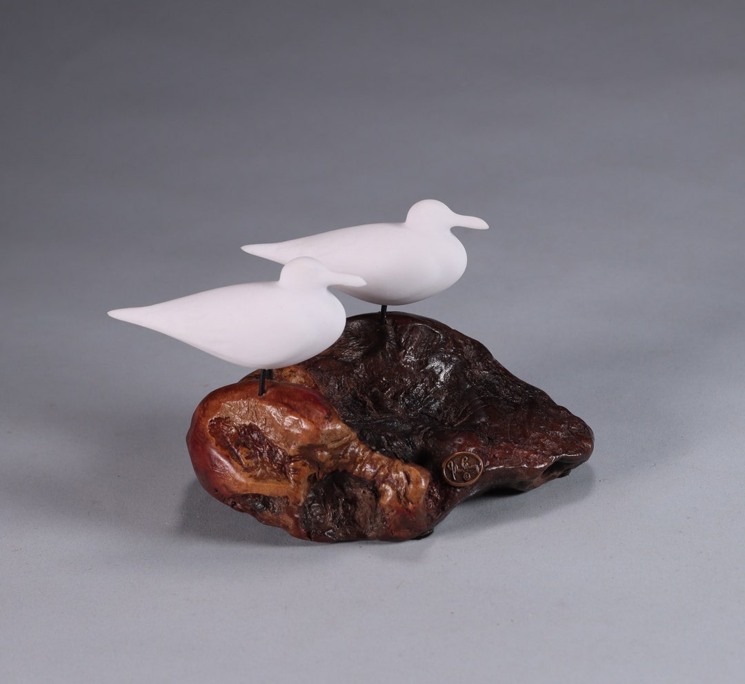 Seagull Pair by John Perry 5in Long Pellucida Sculpture on Burlwood ...