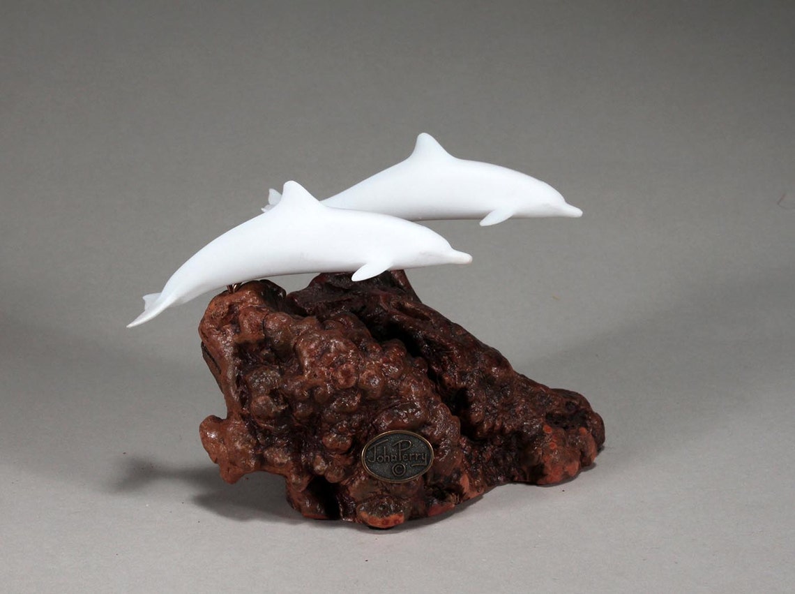 Dolphin Duo Sculpture by John Perry Pellucida 5 Inches Long. - Etsy