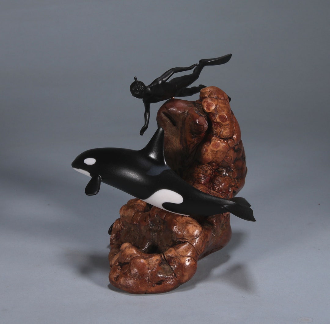 Orca and Diver Sculpture by John Perry 7 Inches Tall Statue Decor ...