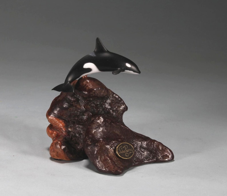 ORCA Sculpture by John Perry 4in Long Down Tail Version on Burlwood ...
