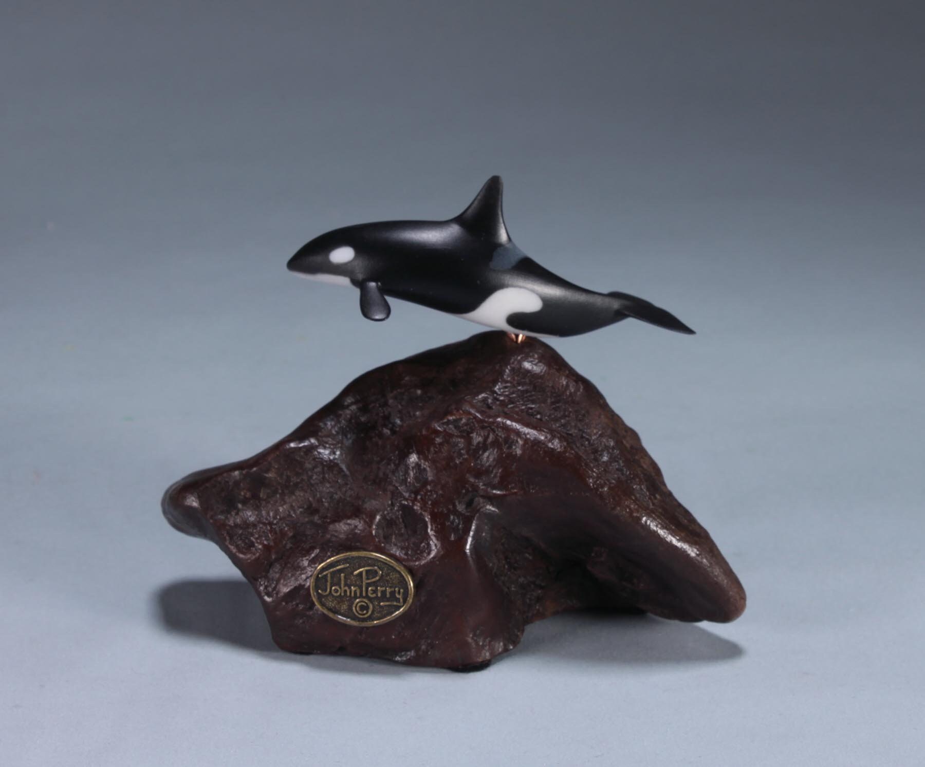 Orca Killer Whale Sculpture by John Perry 4in Long Statue on Burl Base ...