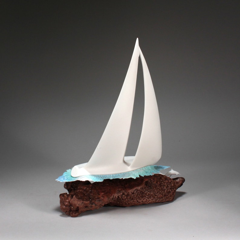 Sailboat Yacht Sculpture With Dolphins by John Perry 16in Tall - Etsy