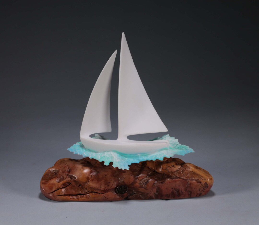 Sailboat Yacht by John Perry 9in Tall Pellucida Sculpture on Polished ...