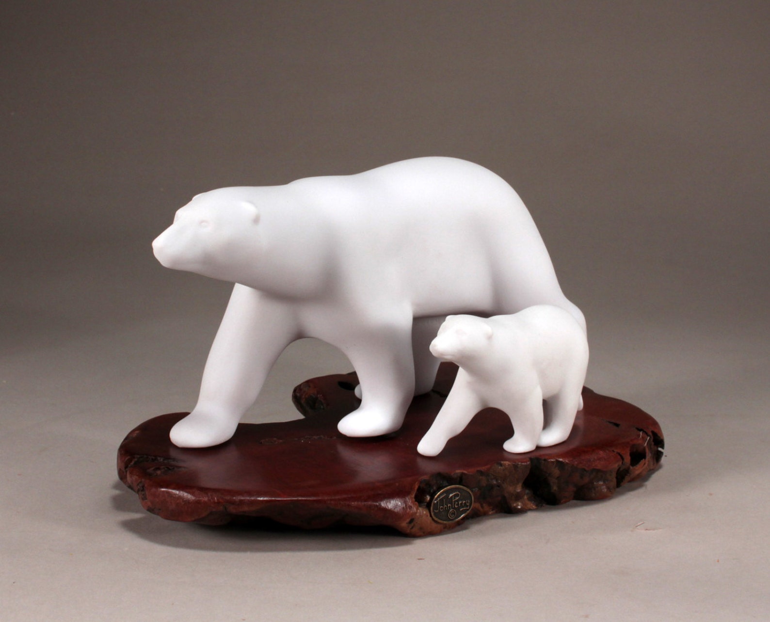 Polar Bear & Cub Sculpture From John Perry on Burlwood Slab - Etsy