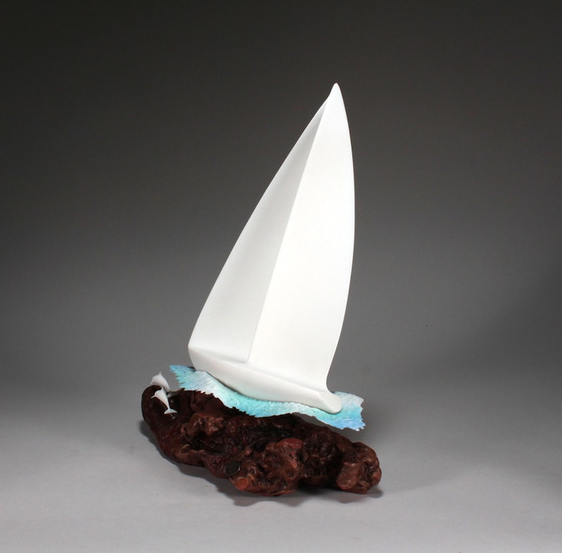 Sailboat Yacht Sculpture With Dolphins by John Perry 16in Tall - Etsy