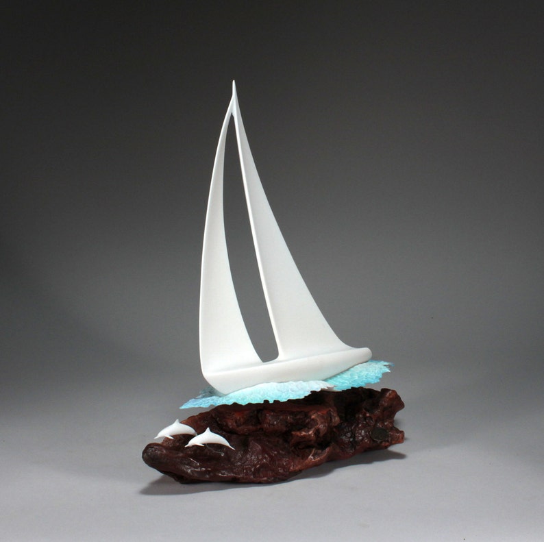 Sailboat Yacht Sculpture With Dolphins by John Perry 16in Tall - Etsy