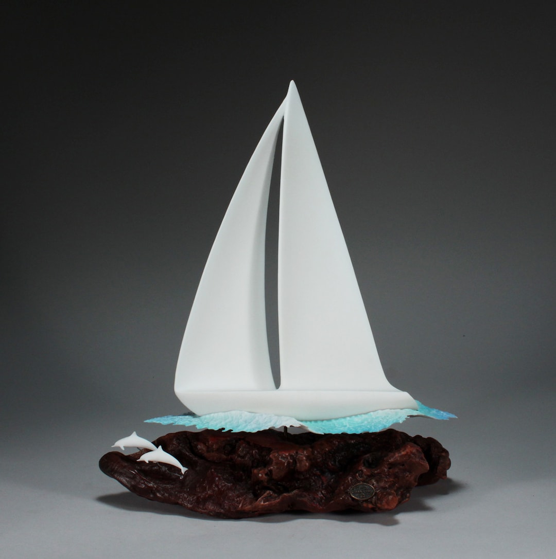 Sailboat Yacht Sculpture With Dolphins by John Perry 16in Tall - Etsy