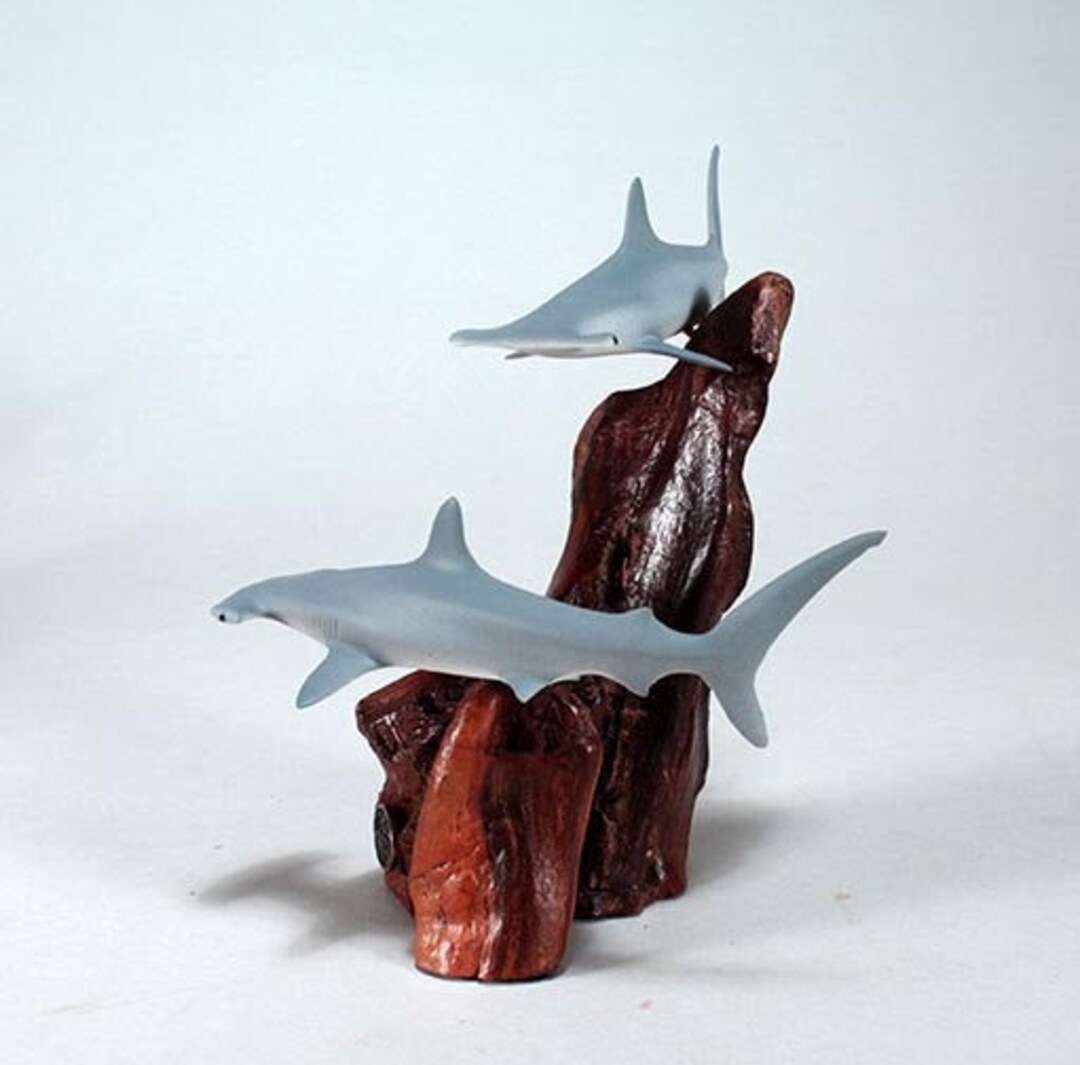 2 HAMMERHEAD Sharks by John Perry Airbrushed 8in Tall on Burlwood ...