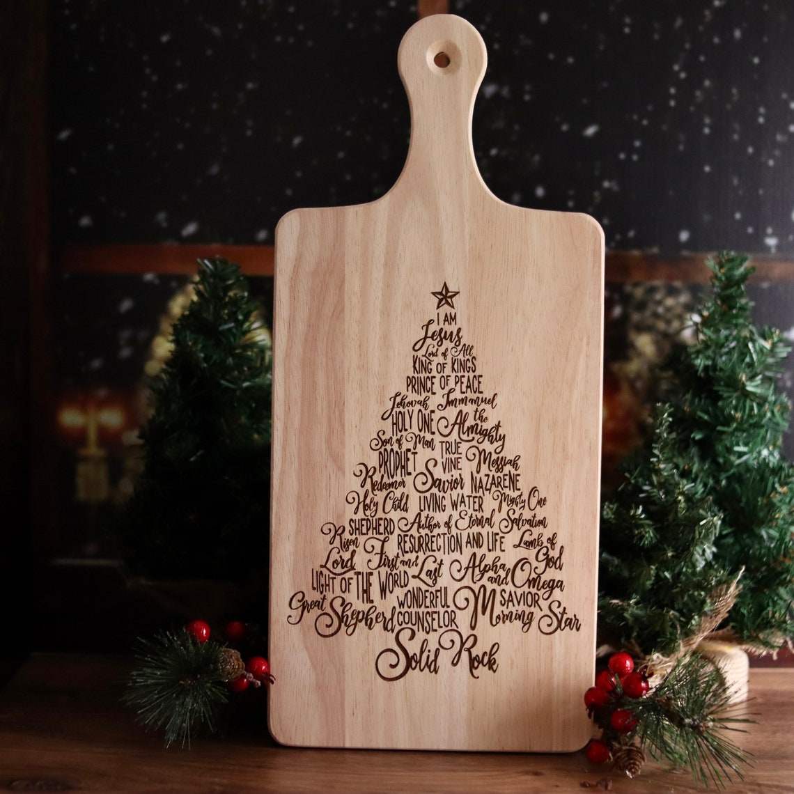 Names of Jesus Christmas Tree Cutting Board W/handle, Religious Gift ...
