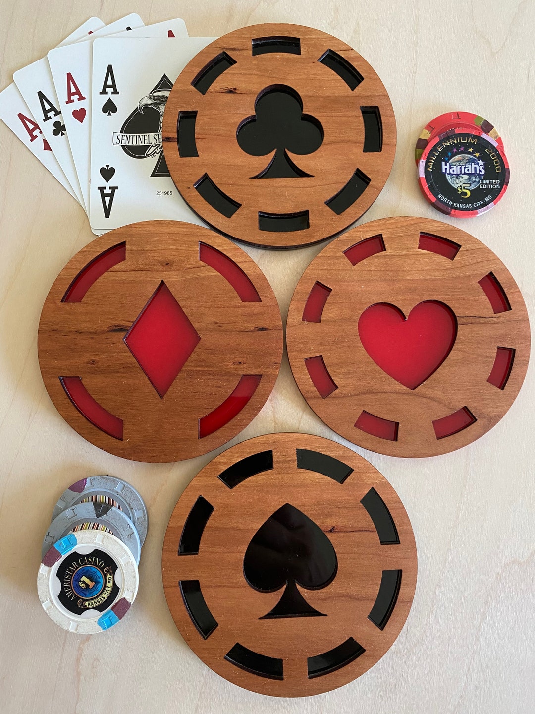 Playing Card Coasters for Poker Lovers Game Room Decor Man - Etsy
