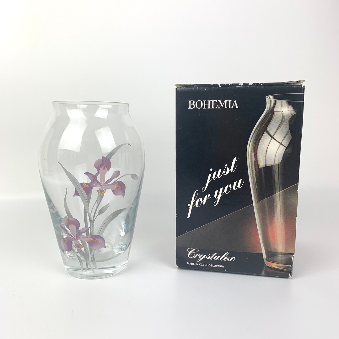 Bohemia Crystal Iris Vase Original Box Crystal Vase With Iris Detail Small Posy Vase Collectible ...