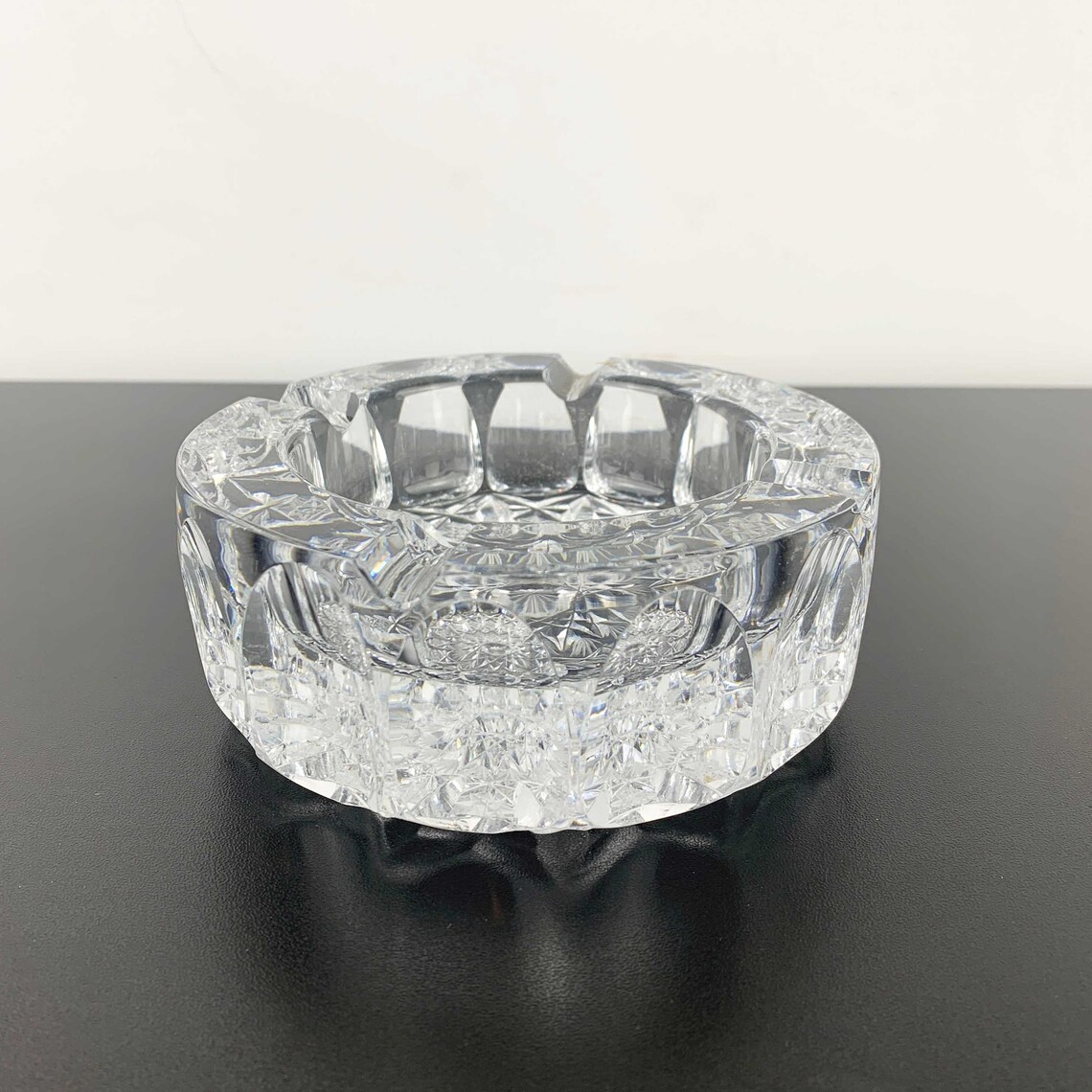 Mid Century Brilliant Cut Crystal Ashtray | Thumbprint Star Design, Bar ...
