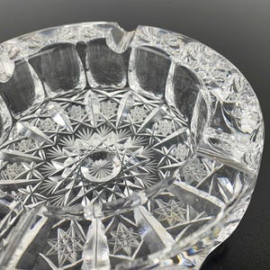 Mid Century Brilliant Cut Crystal Ashtray | Thumbprint Star Design, Bar ...