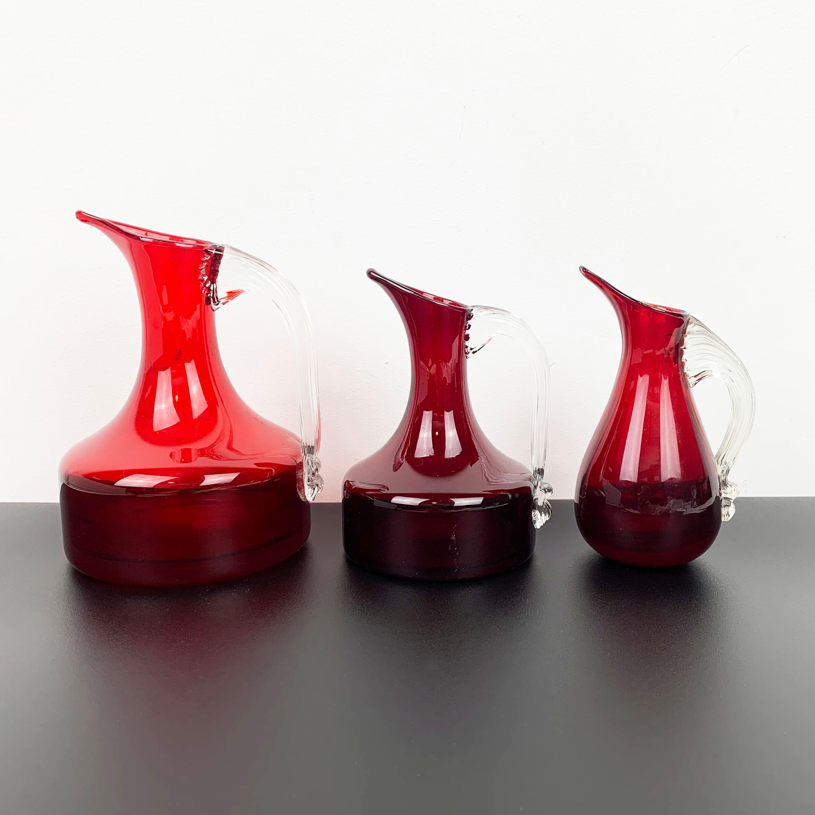 Whitefriars Ruby Red Glass Jug Collection Set of 3 Art Glass - Etsy ...