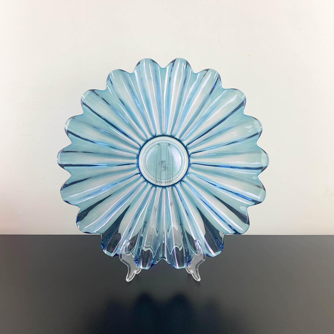 Federal Glass Celestial Vintage Blue Lustre Glass Large Plate | Blue ...