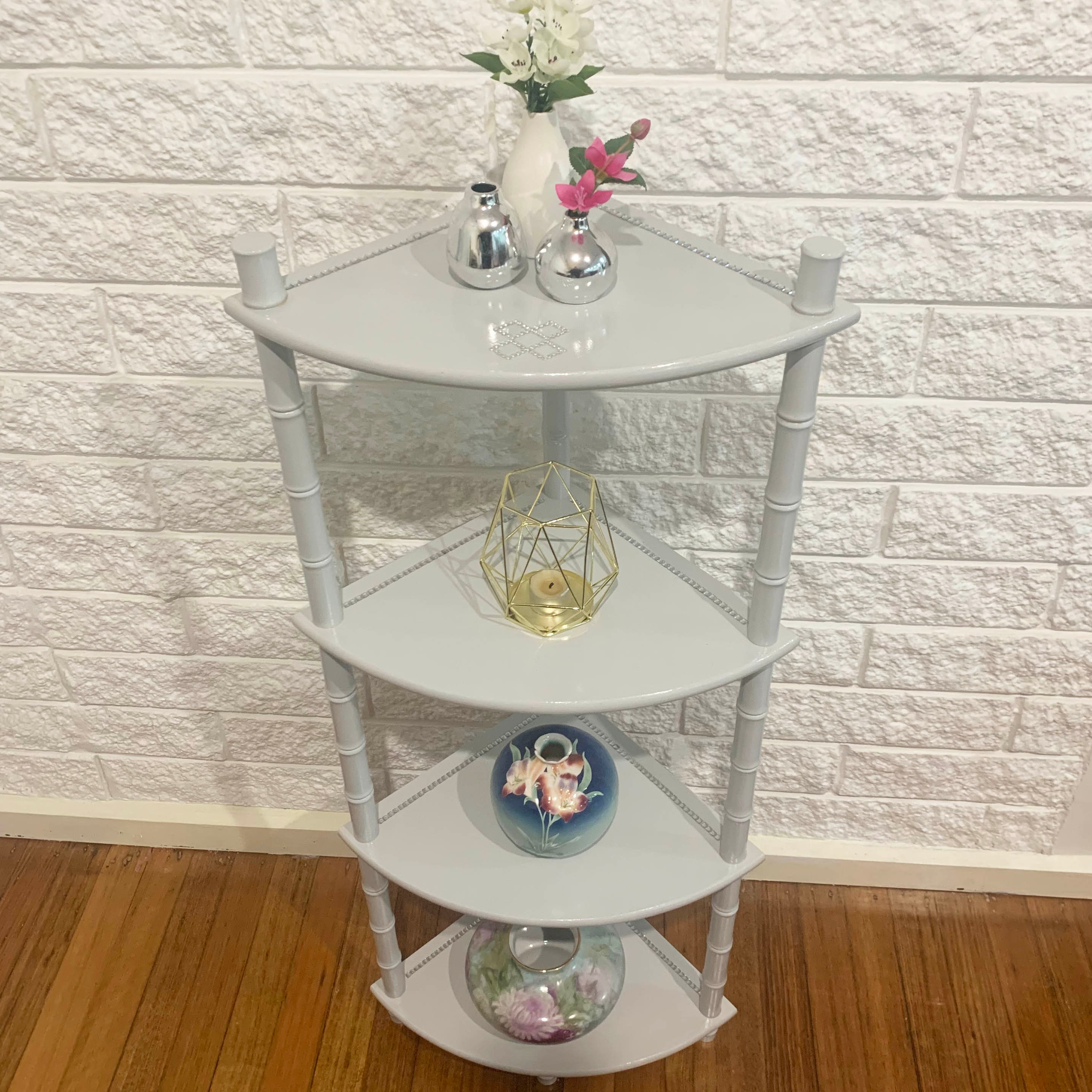 Four Tier Corner Shelf Upcycled Silver Whatnot with rhinestone | Etsy