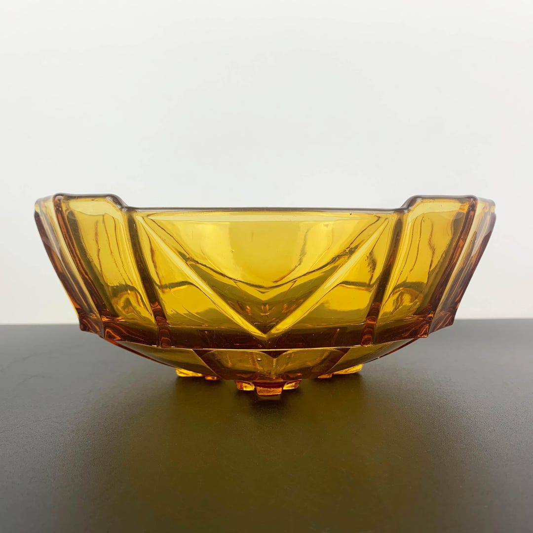 Stolzle Czechoslovakia 1930s Art Deco Amber Glass Bowl | Art Deco Salad ...