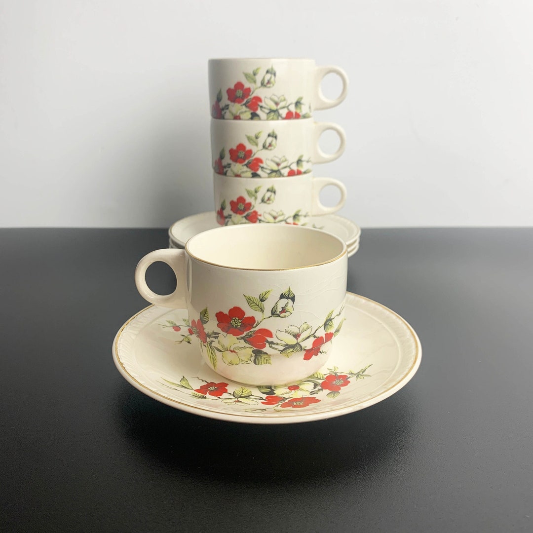 Brexton England Coffee and Tea Cup and Saucer Set of 4 Floral Tea Cup ...