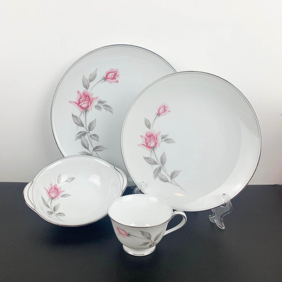 Noritake Rosemarie China: Silver Rim Rose Dinnerware, 1960s Collectible ...
