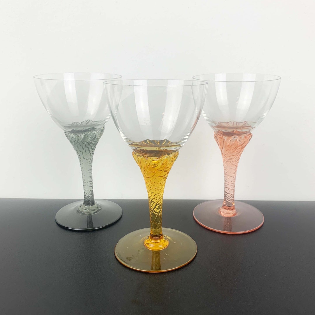 Set of 3 Crystal Liqueur Glass With Coloured Spiral Stem | Elegant ...
