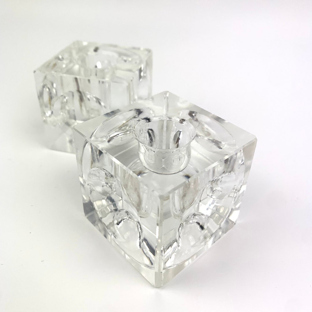 Pair of Cube Candle Stick Holders Hand Cut Ice Cube Candle Holders ...