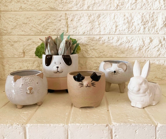 Animal Planters Cute Animal Pots Dog Cat Planter Mouse - Etsy
