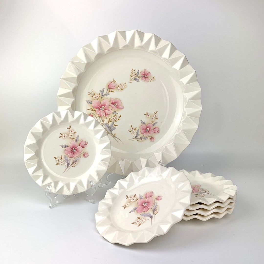 Vintage Kakuzyu Japan Cake Platter With 6 Matching Plates | Pretty Pink ...