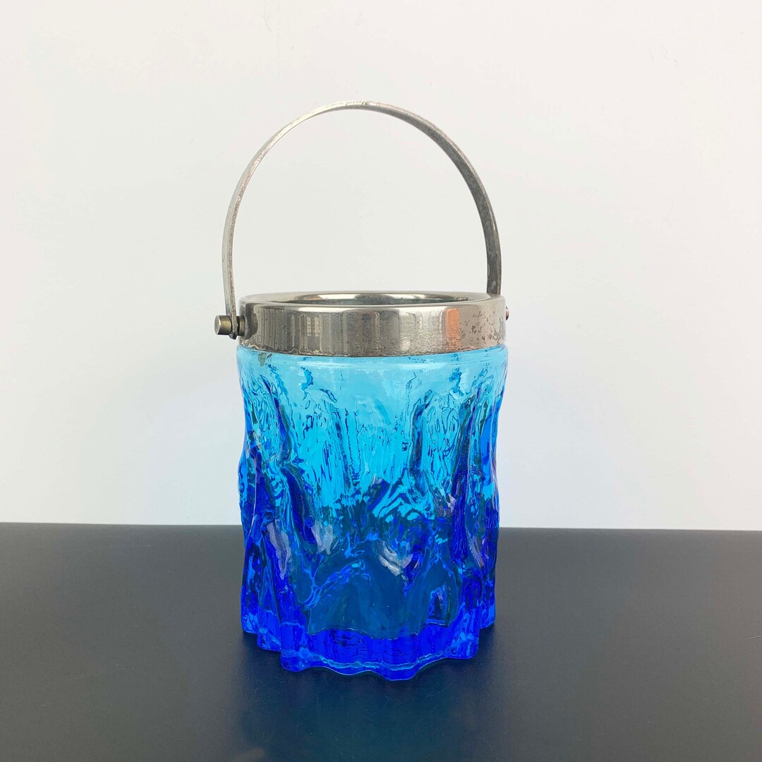 Blue Bark Glass Ice Bucket With Silver Handle | Scandi Iceberg Style ...