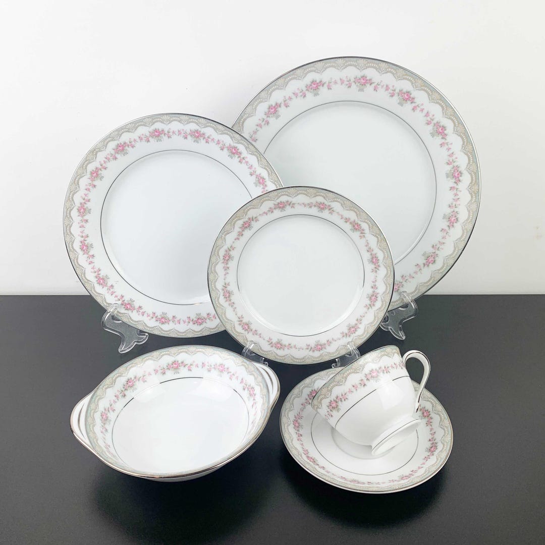 Vintage Noritake Glenwood Dinnerware: Floral Silver Rim China - Etsy ...