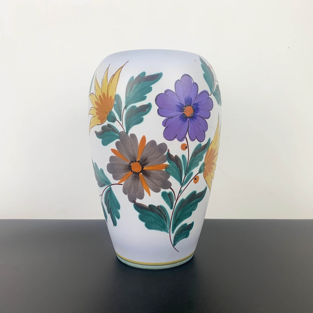 Large Flora Gouda Pottery Vase: Hand-painted 'viola' Floral Design - Etsy