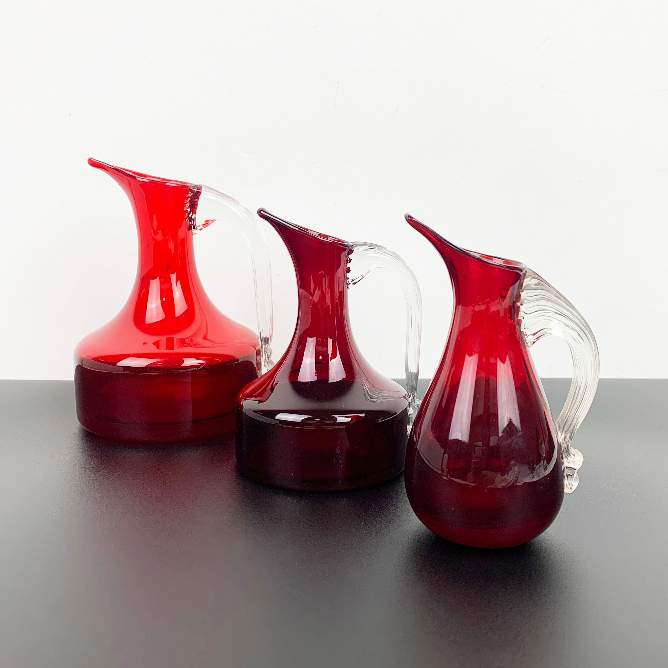 Whitefriars Ruby Red Glass Jug Collection Set of 3 Art Glass - Etsy ...