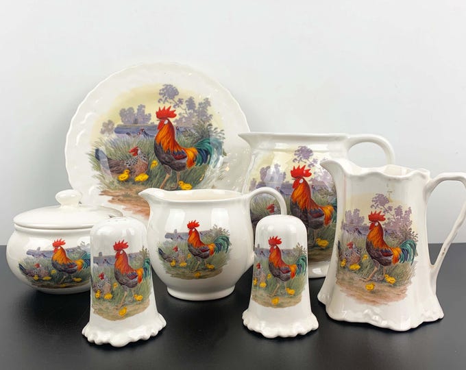 Clay Art Chicken Salt and Pepper Set, Polka Dot Rooster and Hen Salt ...