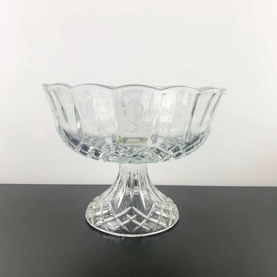 Vintage Crystal Compote Bowl: Diamond Cut Pedestal Centerpiece - Etsy