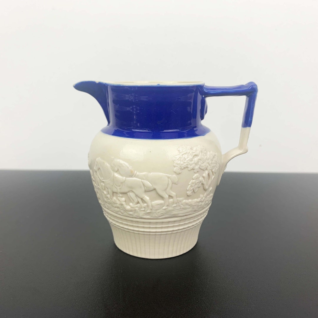 Antique English Stoneware Fox Hunt Jug: Cobalt Blue Creamer - Etsy