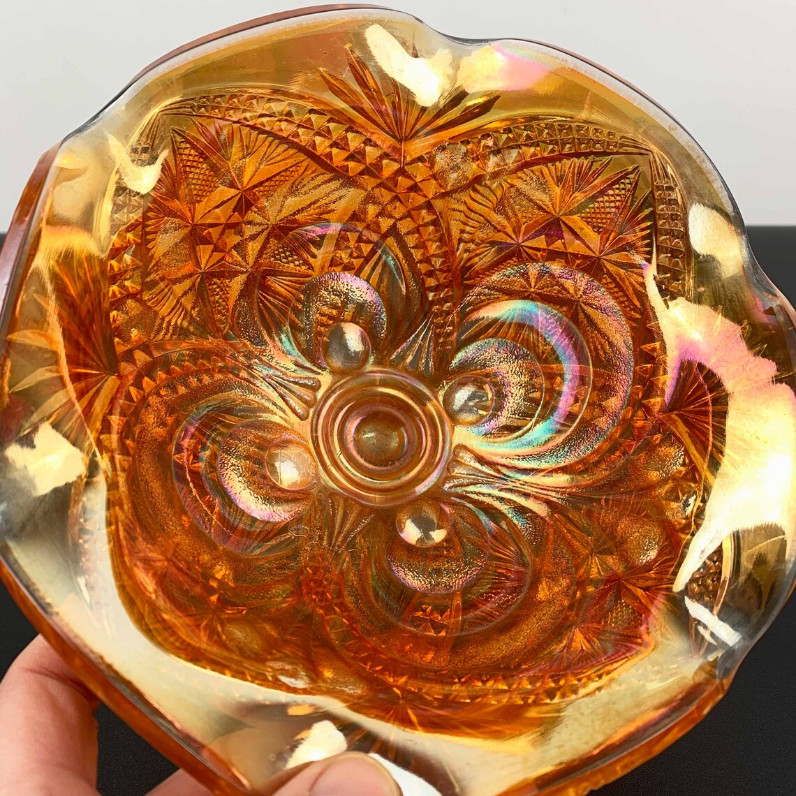 Antique Imperial Glass Marigold Carnival Glass Compote: Eastern Star ...