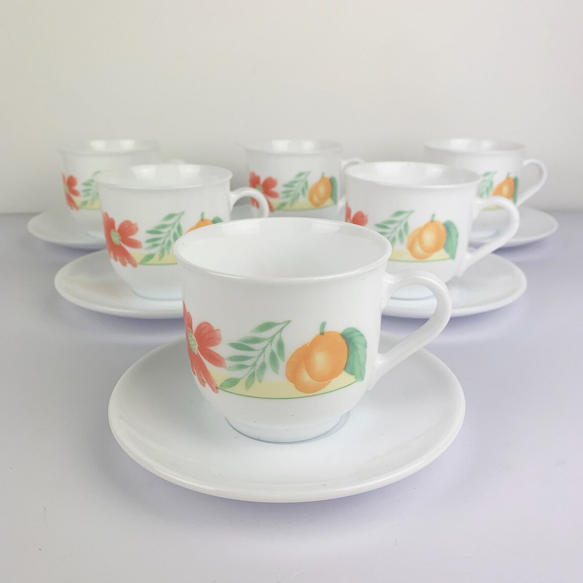 Arcopal France Coffee Cup Set: Apricot & Redcurrant Fruit Design, Set ...
