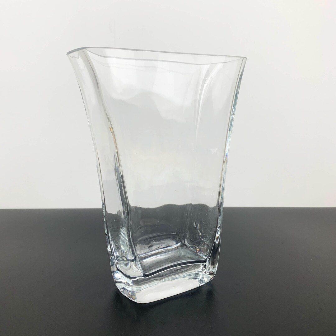 Polish Art Glass Rectangle Flared Vase Thick Glass Bouquet Vase Made in ...